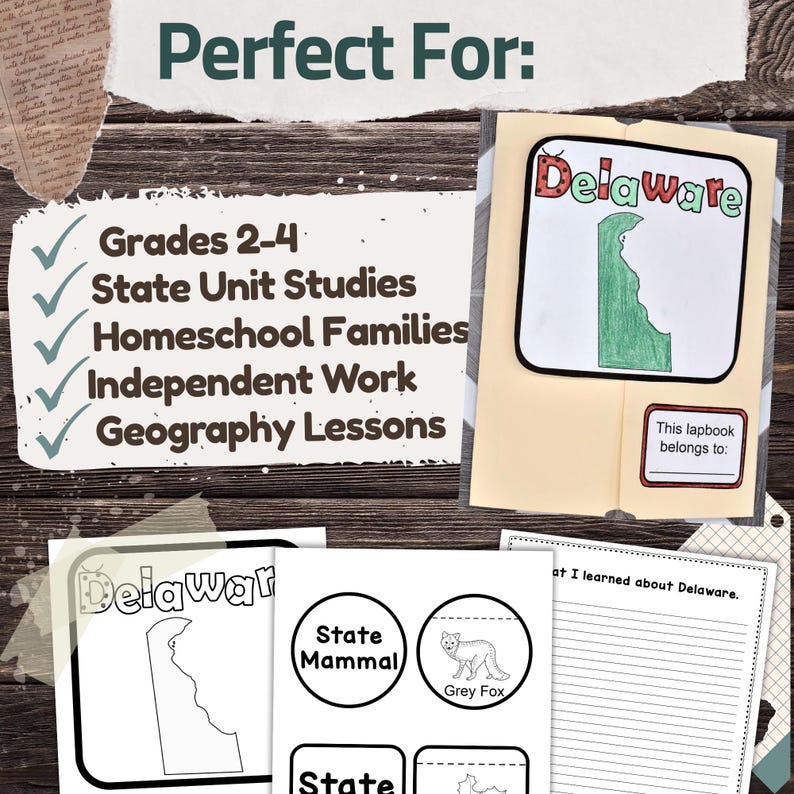 Delaware State Lapbook: Printable Geography and History Notebook Pages ...