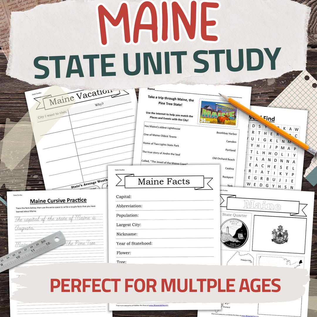 Maine State Worksheet Pack: Printable Geography and History Unit Study ...