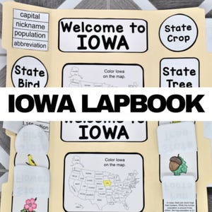 Iowa State Lapbook: Printable Geography and History Notebook Pages Pack ...