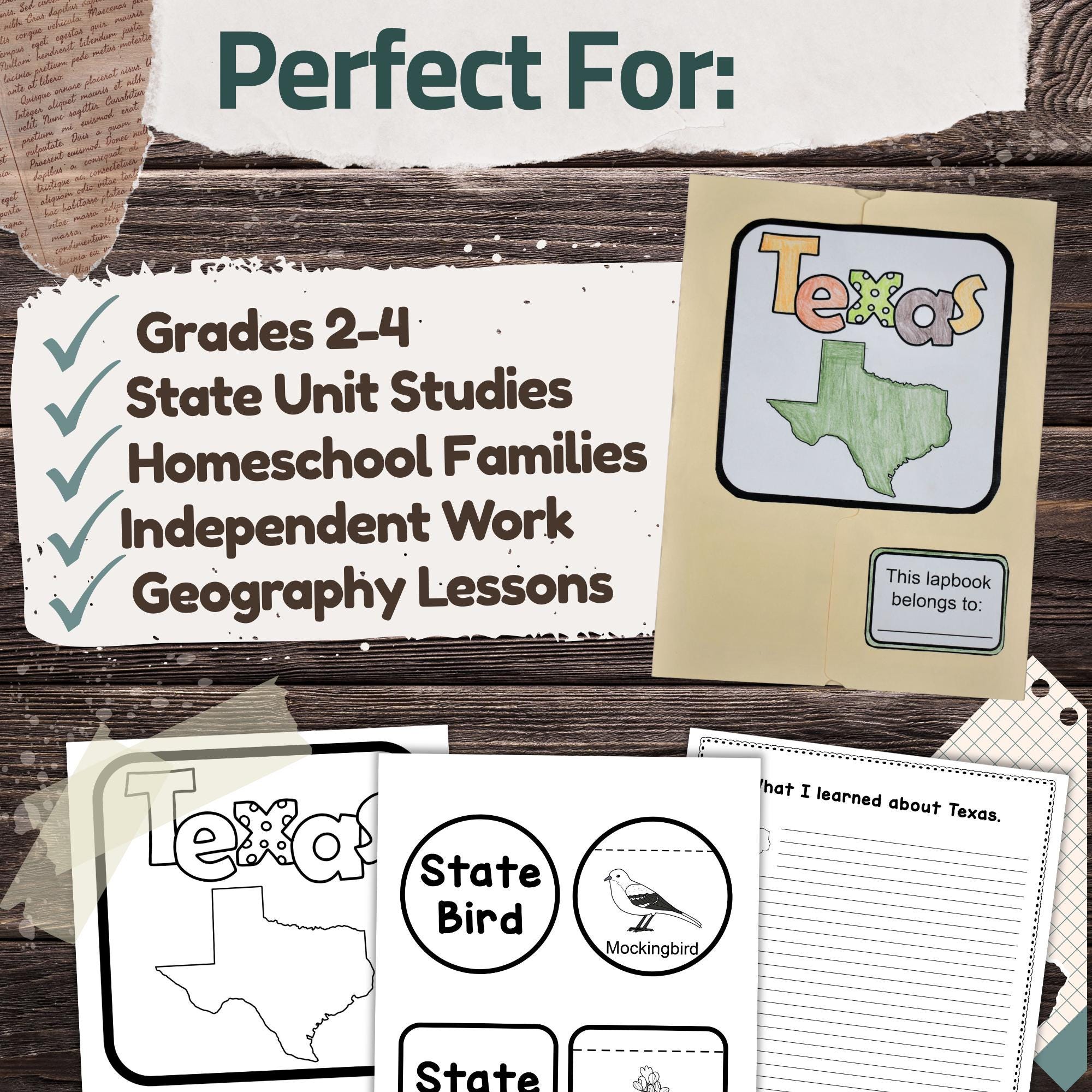 Texas State Lapbook: Printable Geography and History Notebook Pages ...