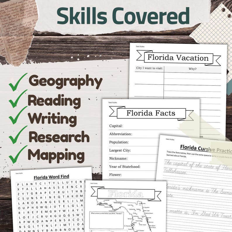 Florida State Worksheet Pack: Printable Geography and History Unit ...