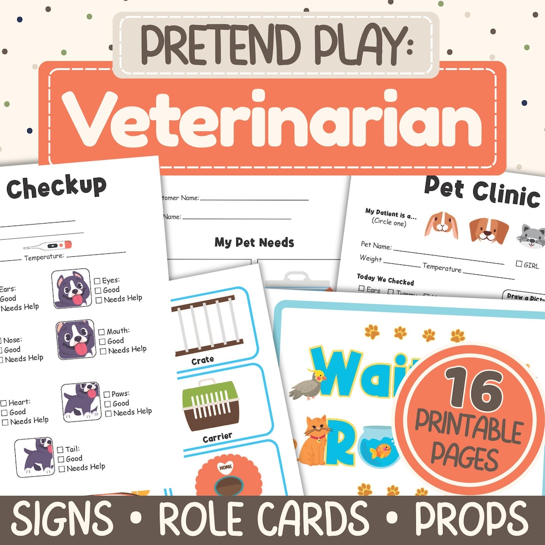 Pet Vet Pretend Play Set for Kids | Dramatic Veterinarian Clinic ...