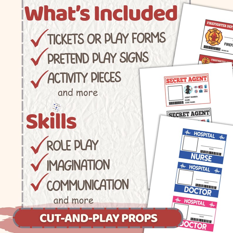 ID Pretend Play Cards & Licenses for Kids | Community Helpers Dramatic ...