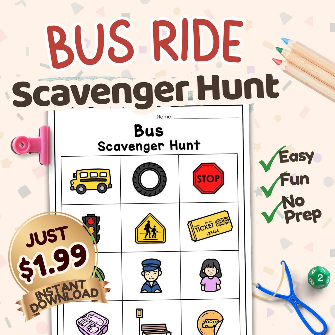 Bus Ride Easy Scavenger Hunt Printable | Kids Activity | No Prep Game ...