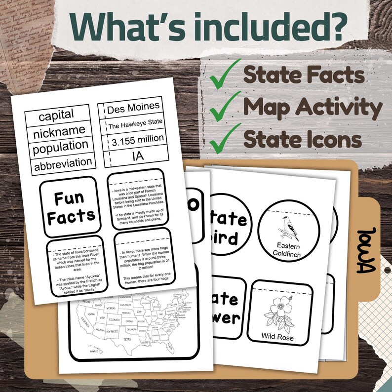 Iowa State Lapbook: Printable Geography and History Notebook Pages Pack ...