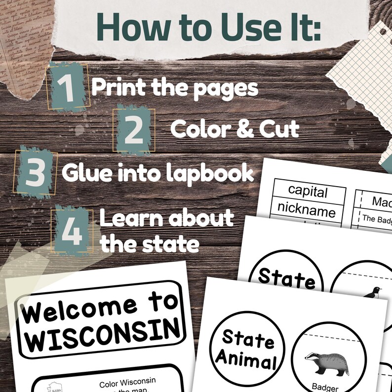 Wisconsin State Lapbook: Printable Geography and History Notebook Pages ...