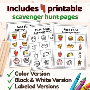 Fast Food Easy Scavenger Hunt Printable | Kids Activity | No Prep Game ...