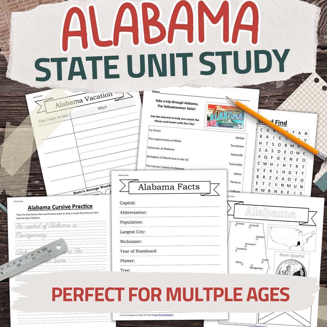 Alabama State Worksheet Pack: Printable Geography and History Unit ...