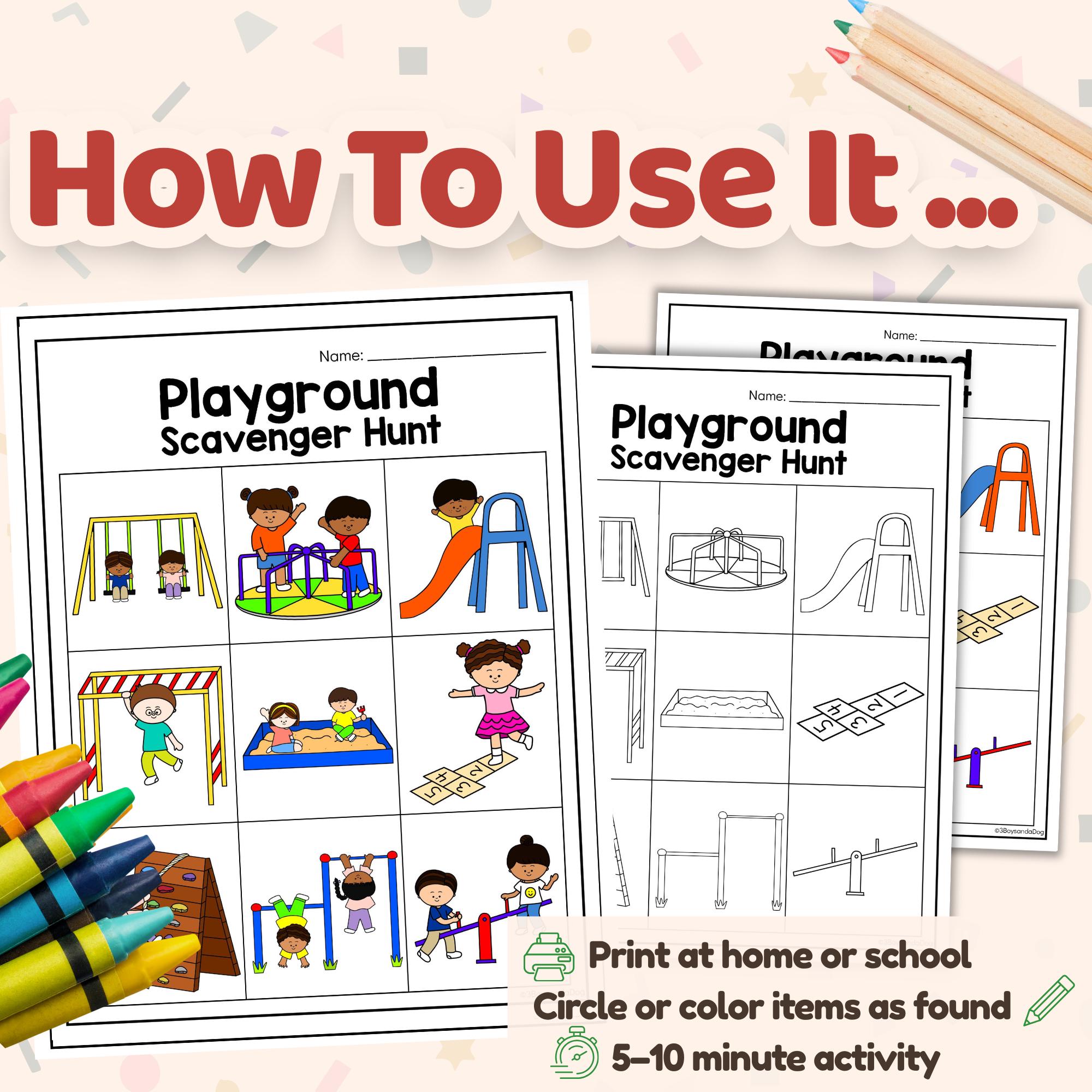 Playground Easy Scavenger Hunt Printable | Kids Activity | No Prep Game ...