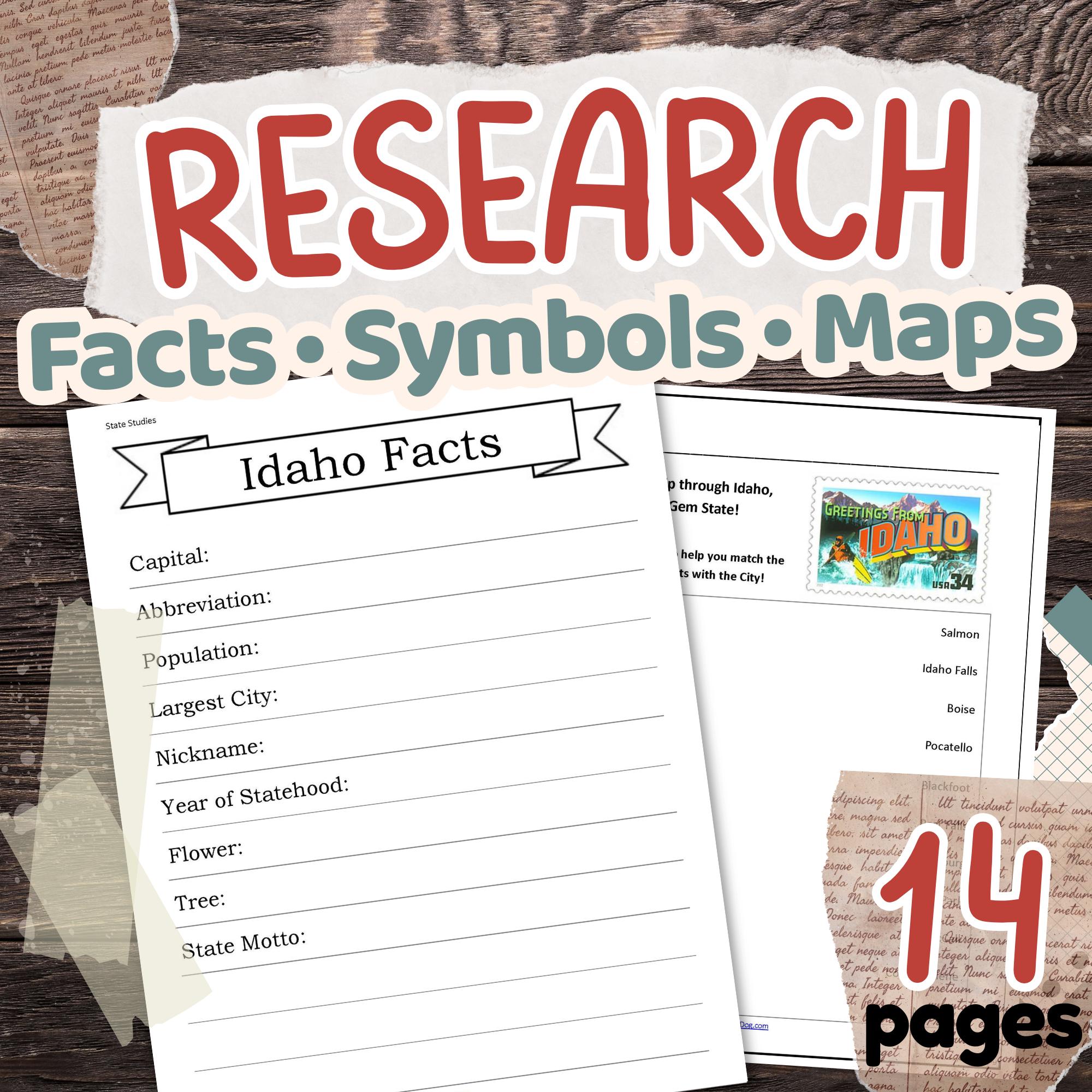 Idaho State Worksheet Pack: Printable Geography and History Unit Study ...