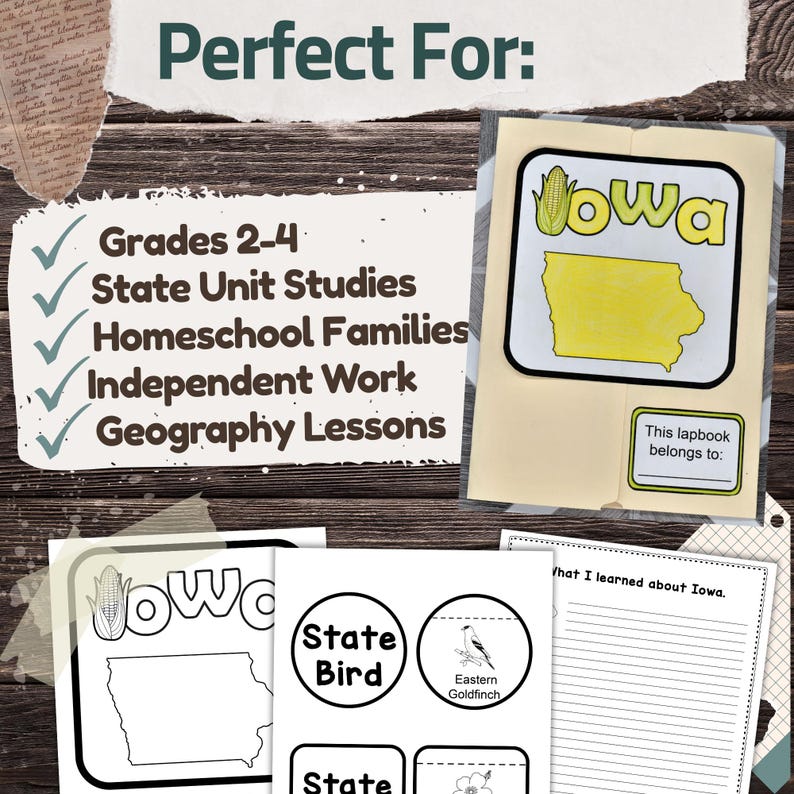 Iowa State Lapbook: Printable Geography and History Notebook Pages Pack ...