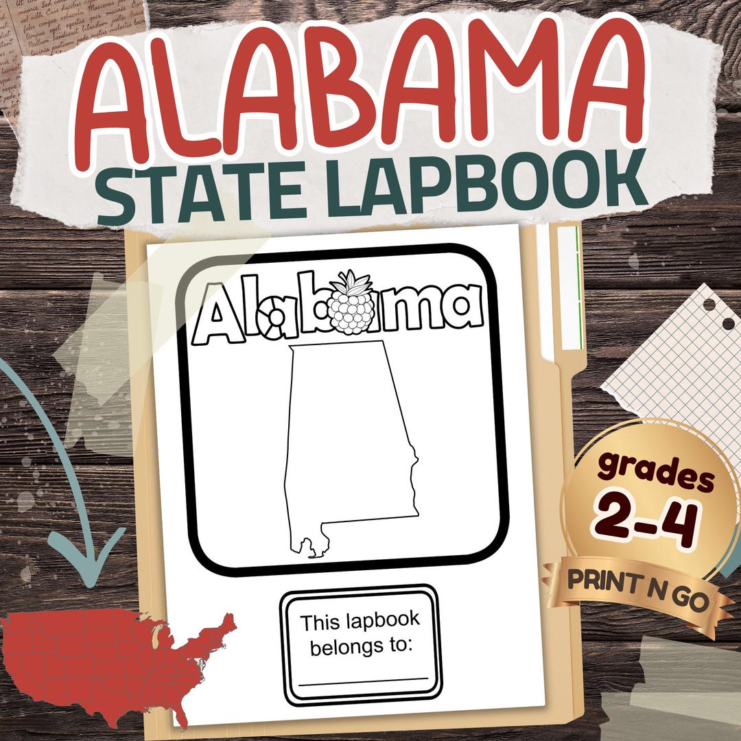 Alabama State Lapbook: Printable Geography and History Notebook Pages ...