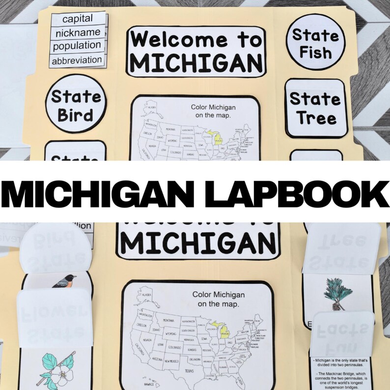 Michigan State Lapbook: Printable Geography and History Notebook Pages ...
