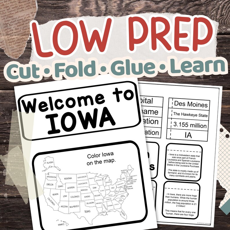 Iowa State Lapbook: Printable Geography and History Notebook Pages Pack ...