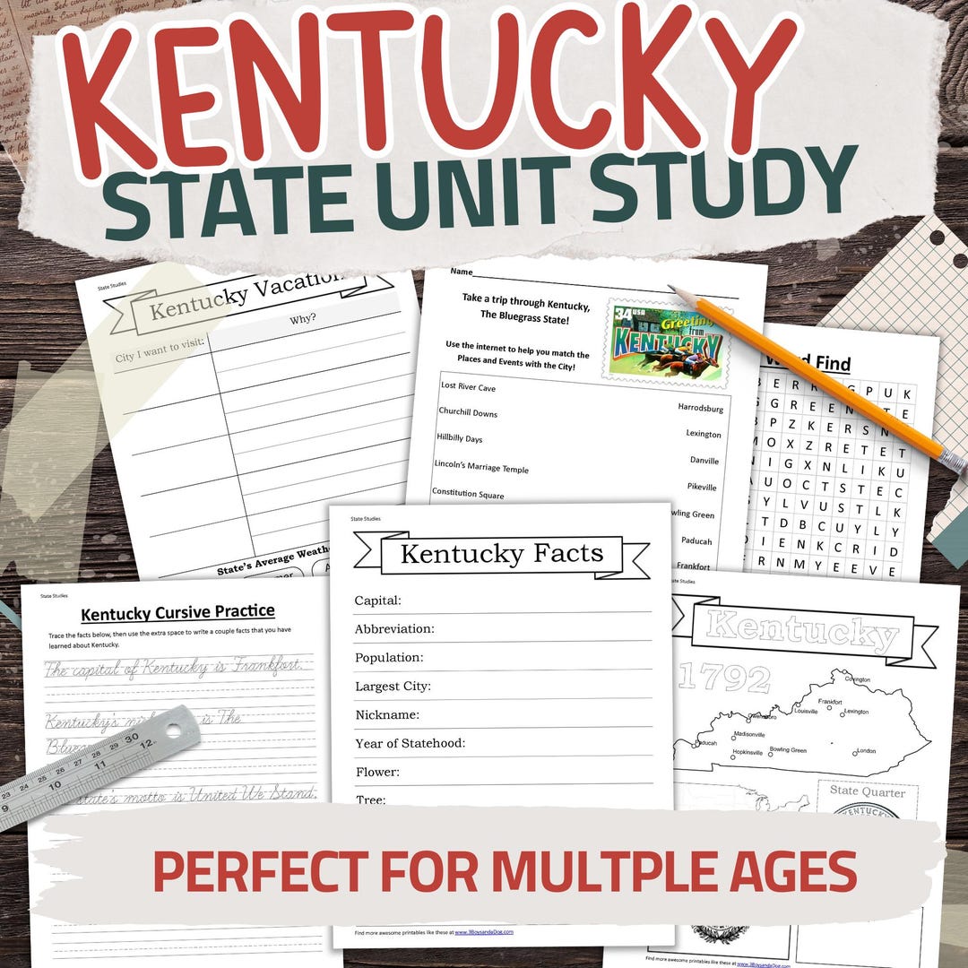 Kentucky State Worksheet Pack: Printable Geography and History Unit ...