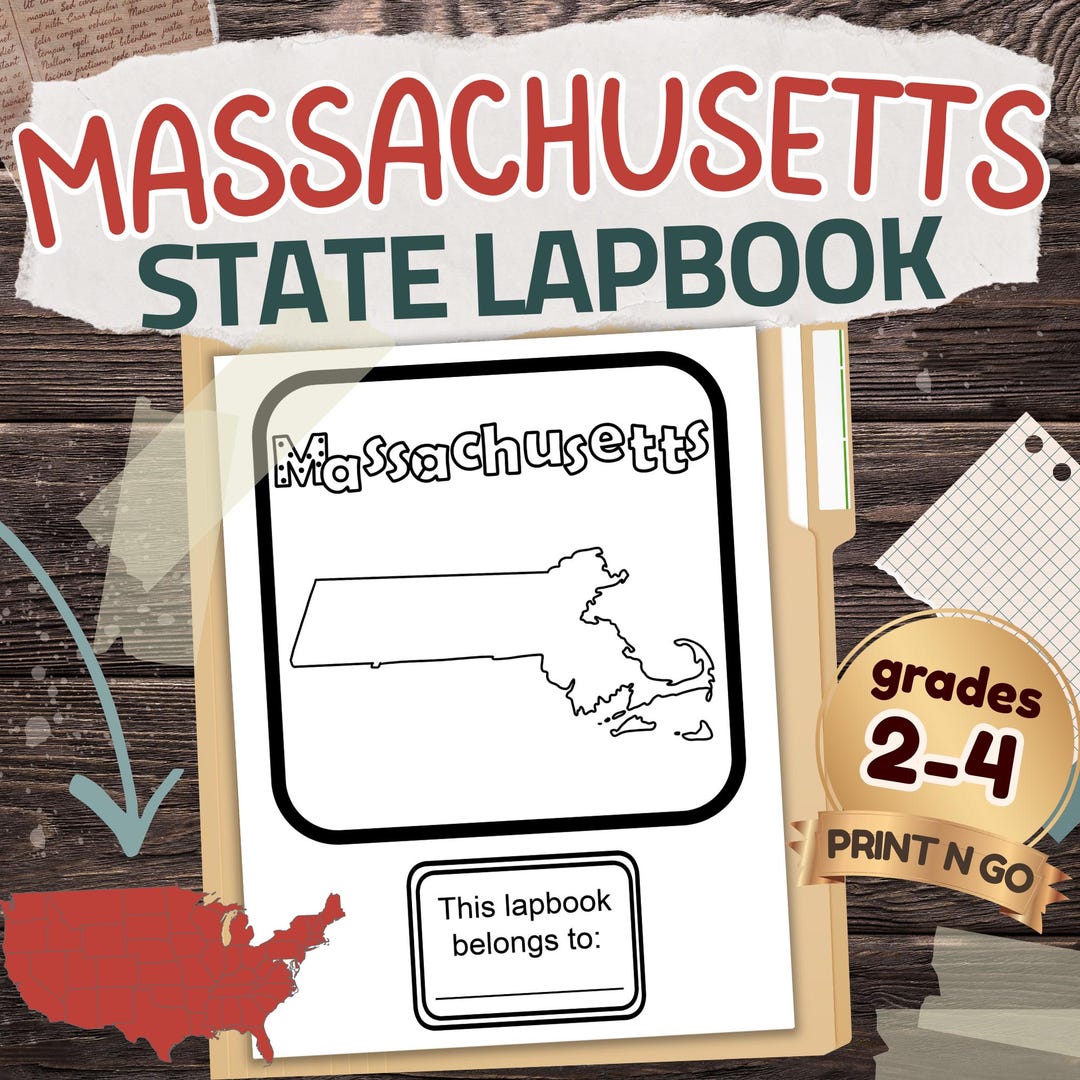 Massachusetts State Lapbook: Printable Geography and History Notebook ...