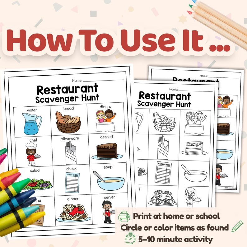 Restaurant Easy Scavenger Hunt Printable | Kids Activity | No Prep Game ...