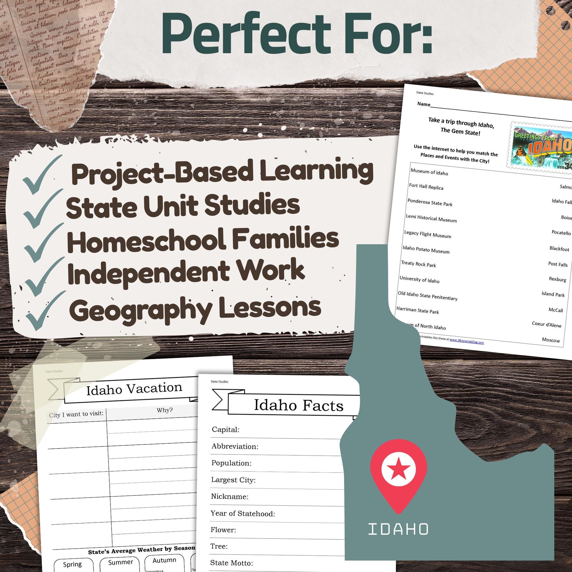 Idaho State Worksheet Pack: Printable Geography and History Unit Study ...