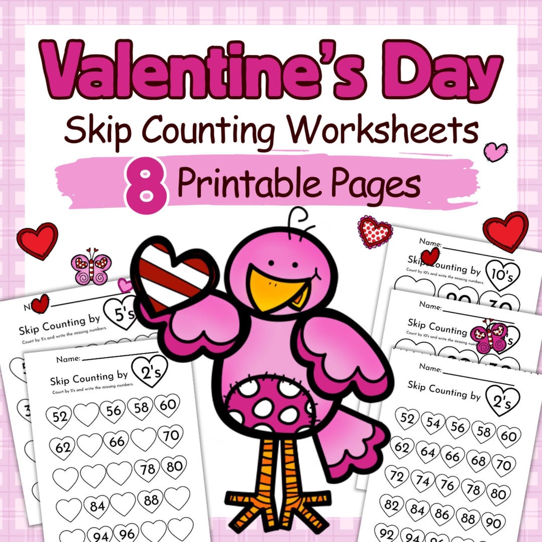 Valentine Skip Counting Worksheets | Count by 2s 5s 10s to 100 ...
