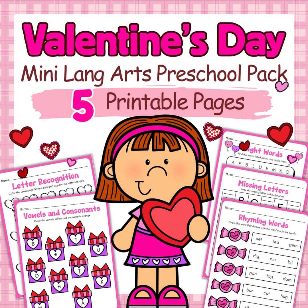 Preschool Worksheets Valentine: Letter Recognition, Rhyming, Sight ...