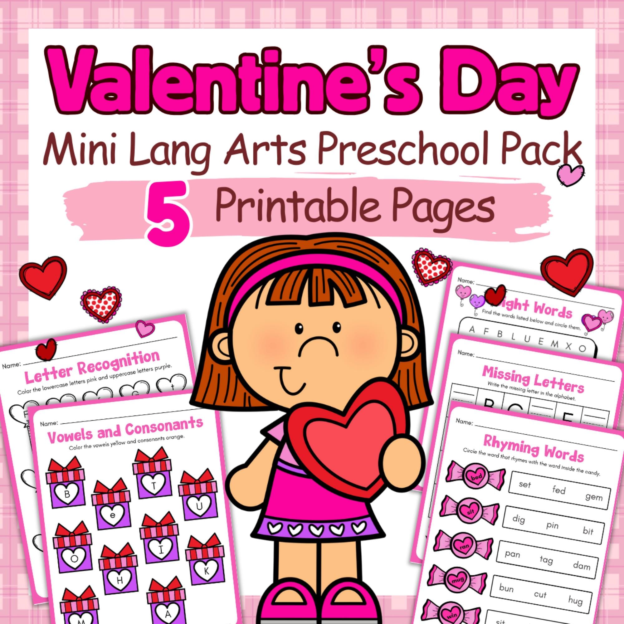 Preschool Worksheets Valentine: Letter Recognition, Rhyming, Sight ...