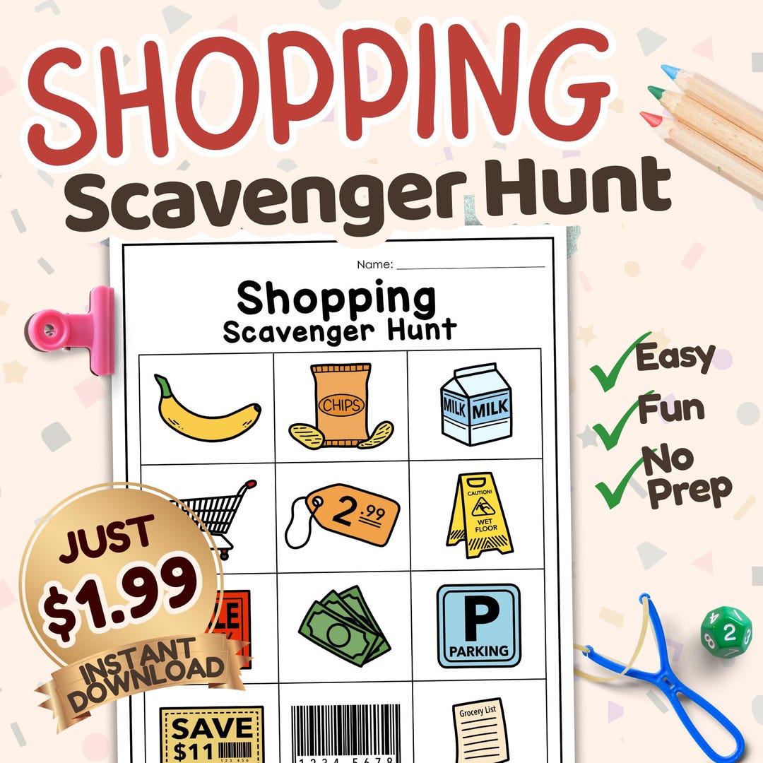 Shopping Easy Scavenger Hunt Printable | Kids Activity | No Prep Game ...