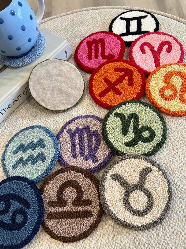 Punch Needle Zodiac Sign Coaster, Mug Rug, Handmade Coasters, Zodiac ...
