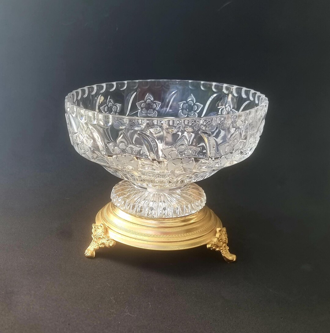 Vintage Crystal Compote Decorative Bowl With Gold Tone Pedestal Base - Etsy
