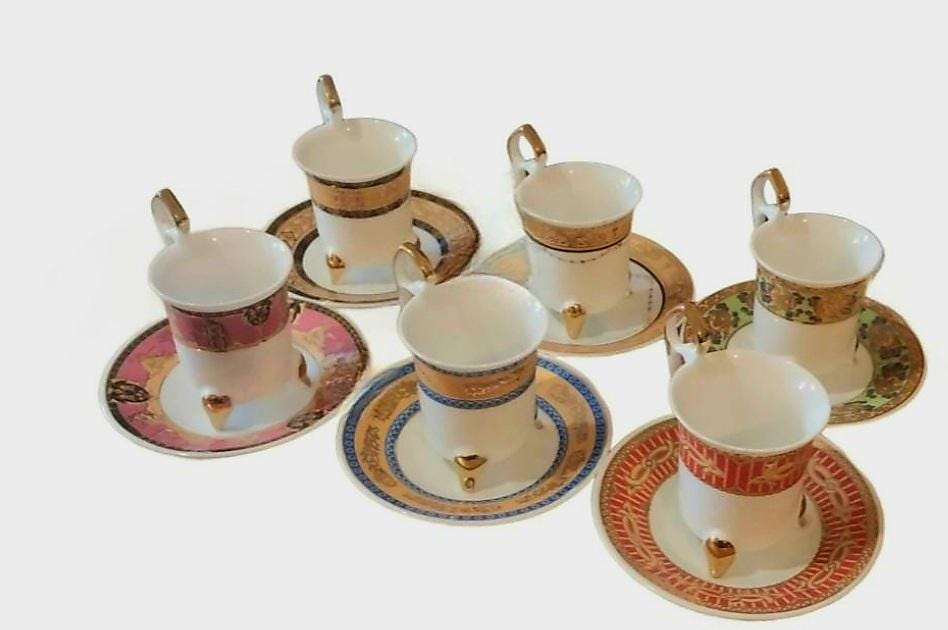 Gold Porcelain Coffee Cup Set. Tea Set. Ceramic Drinkware. - Etsy