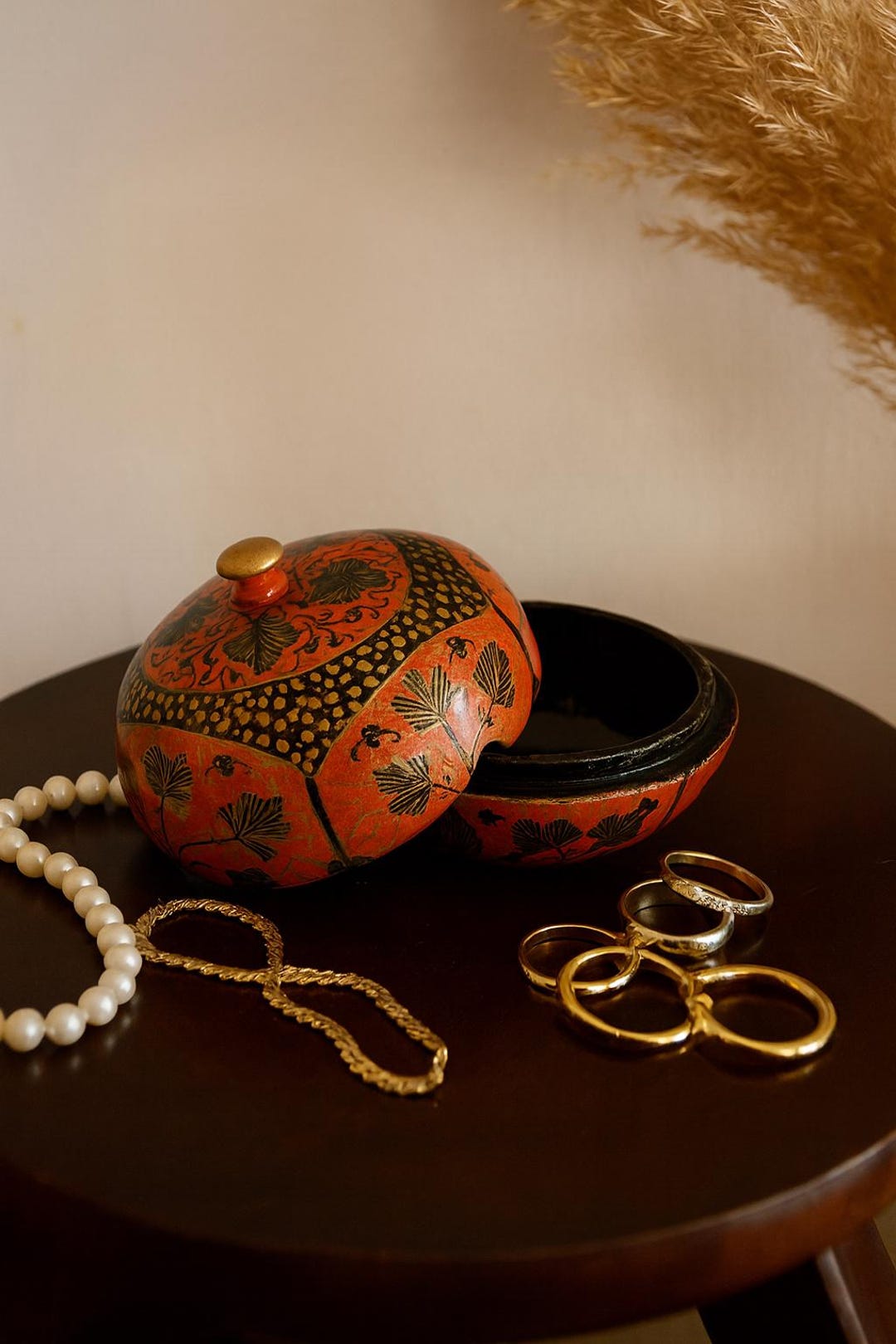 Vintage Lacquer Lidded Box From Kashmir - Delicate Floral Motifs - Etsy