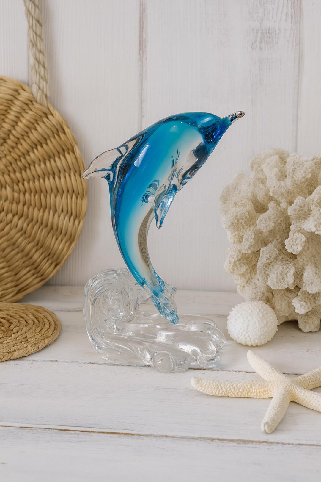 Handblown Blue Glass Dolphin: Vintage Murano-style Collectible - Etsy