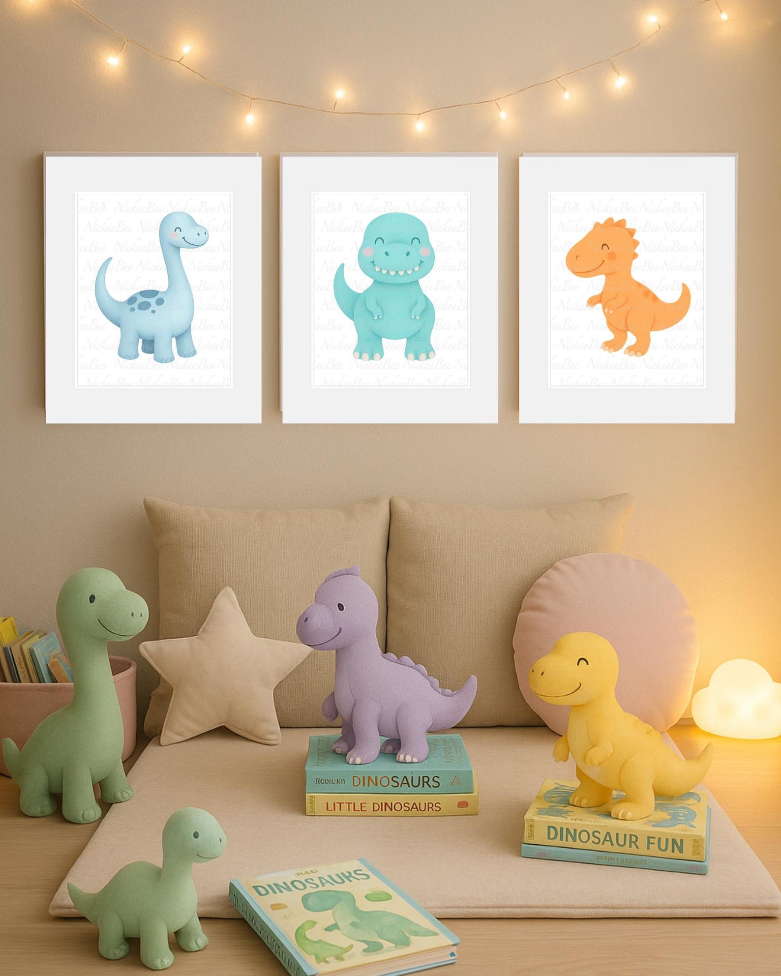 Blueberry Bronto Dino Nursery Print | Pastel Blue Dinosaur Art for Baby ...