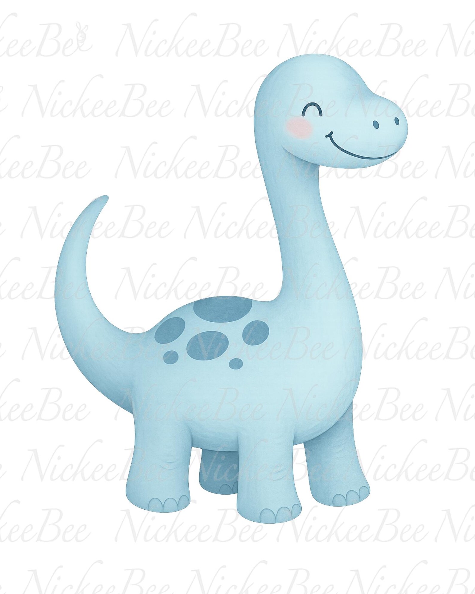 Blueberry Bronto Dino Nursery Print | Pastel Blue Dinosaur Art for Baby ...