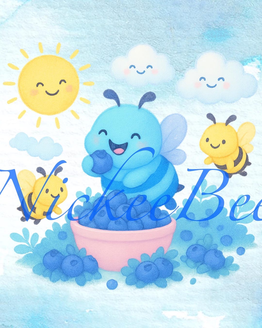 Blueberry Bumble Bee Nursery Print: Pastel Baby Room Decor (PNG PDF) - Etsy