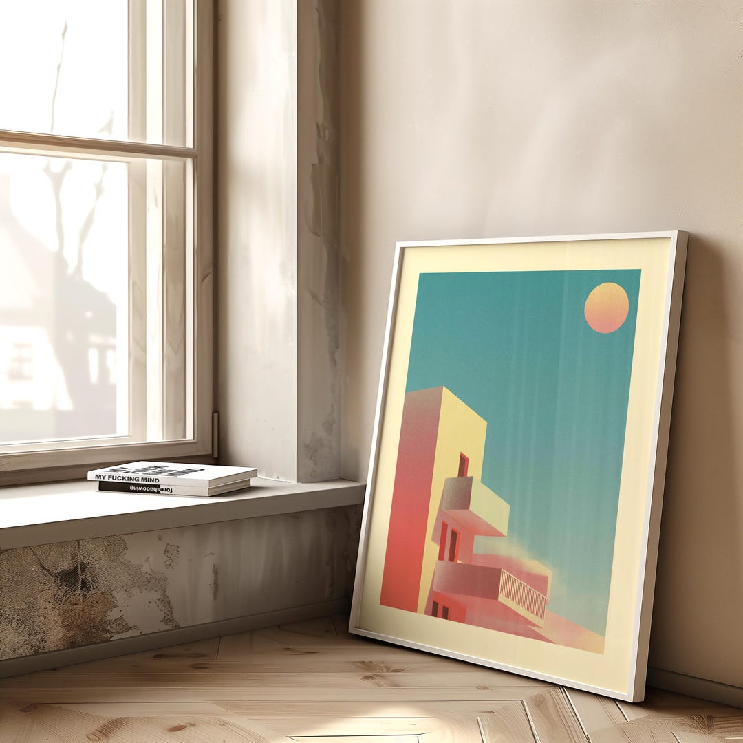 Golden Hour Dreamcore Pastel Print - Surreal Modern Architecture Wall ...