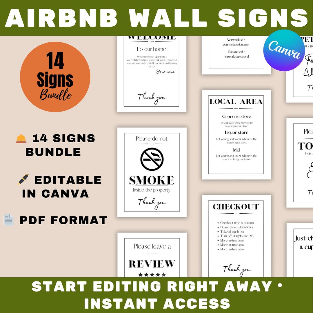 Airbnb Wall Signs Template: Minimalist Vacation Rental Decor | Custom ...