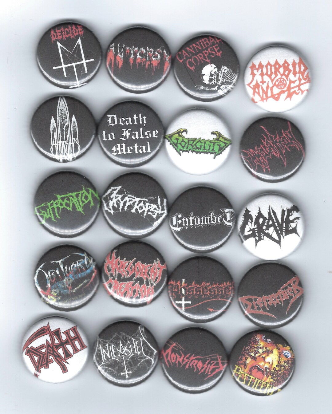 Old School DEATH METAL 1" Pinback Pins Set 20 Buttons 90s Heavy Metal ...