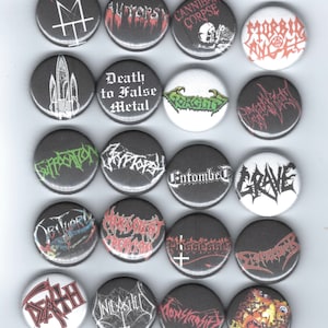 Old School DEATH METAL 1 Pinback Pins Set 20 Buttons 90s Heavy Metal ...