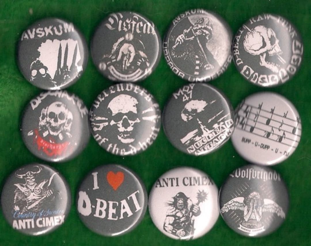 D-BEAT RAW PUNK Band Logo Set of 12 1" Pinback Buttons Disfear, Anti ...