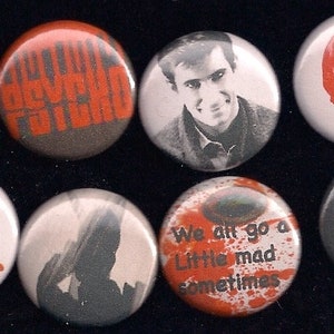 PSYCHO 1" Pins / Buttons Set of 8 Norman Bates Alfred Hitchcock Horror ...