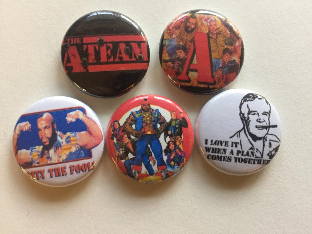 The A-team Mr T Set of 5 Pinback Pins Buttons 1980s Classic TV 1" Round ...