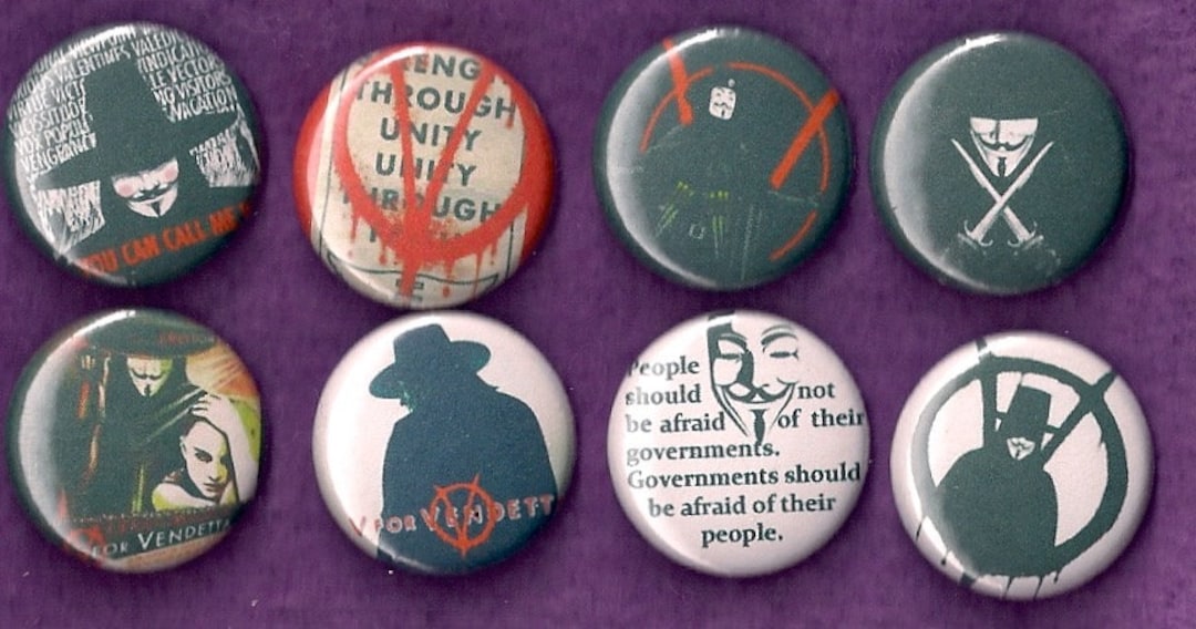 V for VENDETTA Pins Buttons Badges Alan Moore Art Comic Book Cult Movie ...