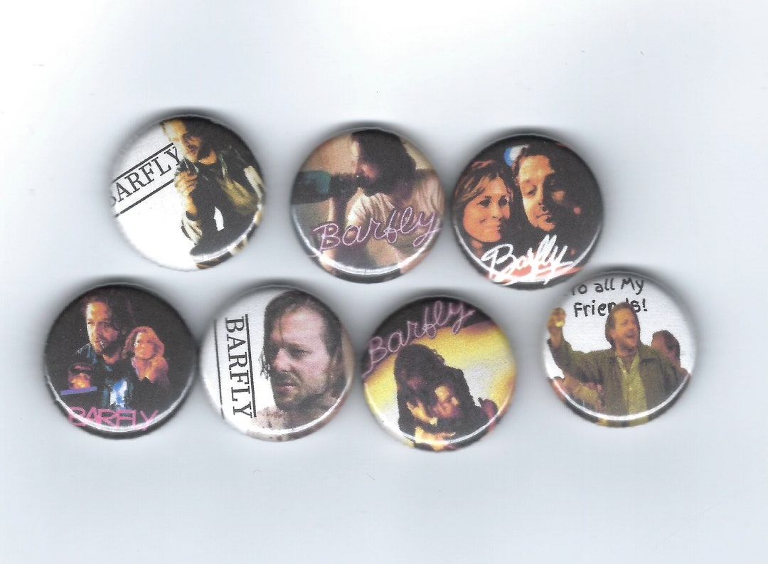 BARFLY Set of 7 Pins Buttons Badges Mickey Rourke Charles Bukowski Cult ...