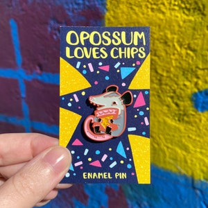 Opossum Loves Chips Dyed Metal Soft Enamel Pin available in - Etsy