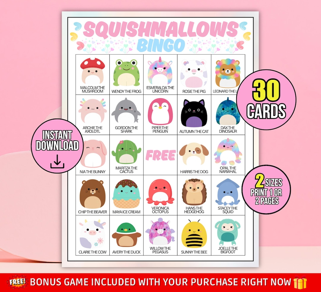 Squishmallow Bingo, 30 Printable Squishmallow Bingo Cards, Cute Kids ...