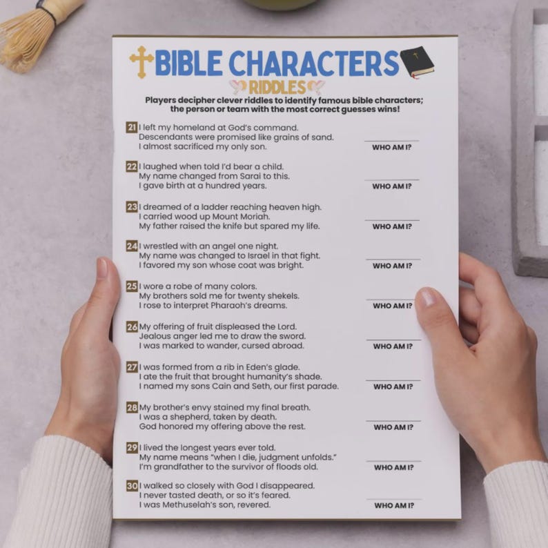 Christian Brain Teasers Game for Bible Study, Bible Characters Riddles ...