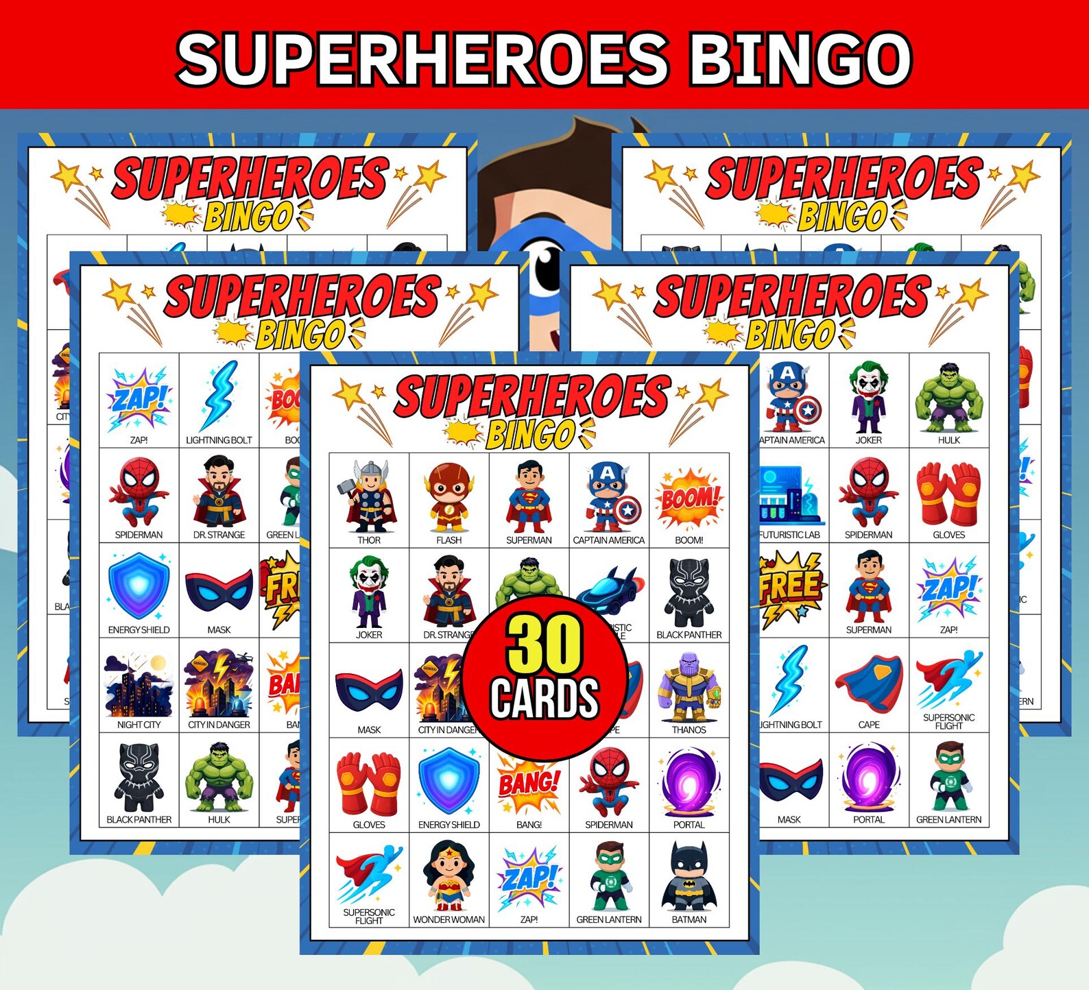 Superhero Bingo Printable Game, 30 Comic Superheroes Bingo Cards, Fun ...