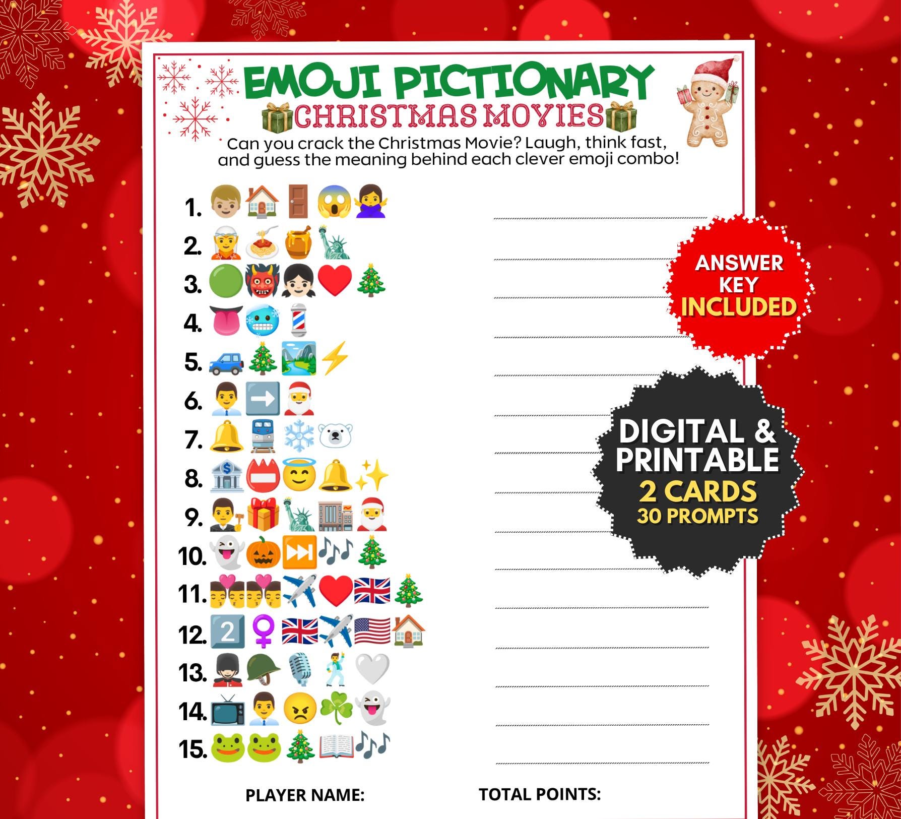 Christmas Movies Emoji Pictionary Printable Game, Xmas Films Trivia ...