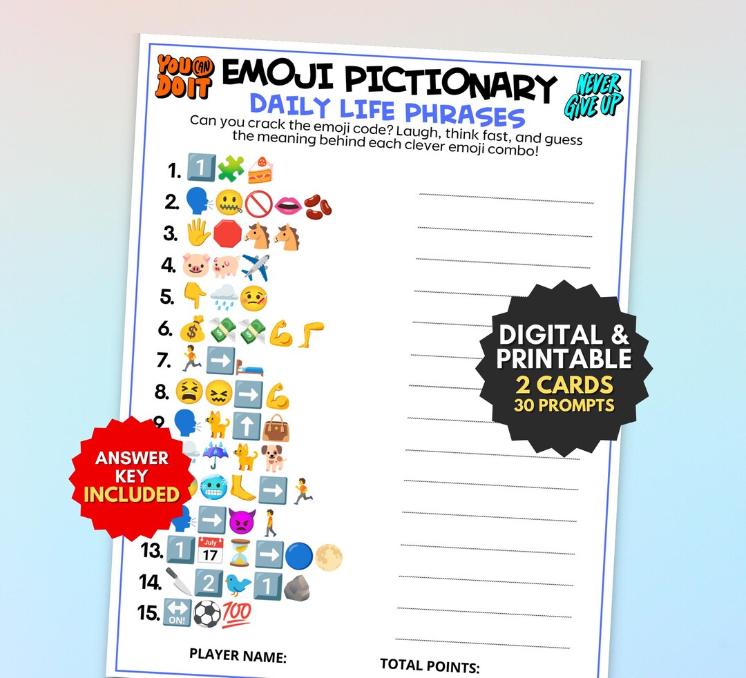 Emoji Daily Life Phrases Game Printable, Fun Emoji Phrase Challenge ...