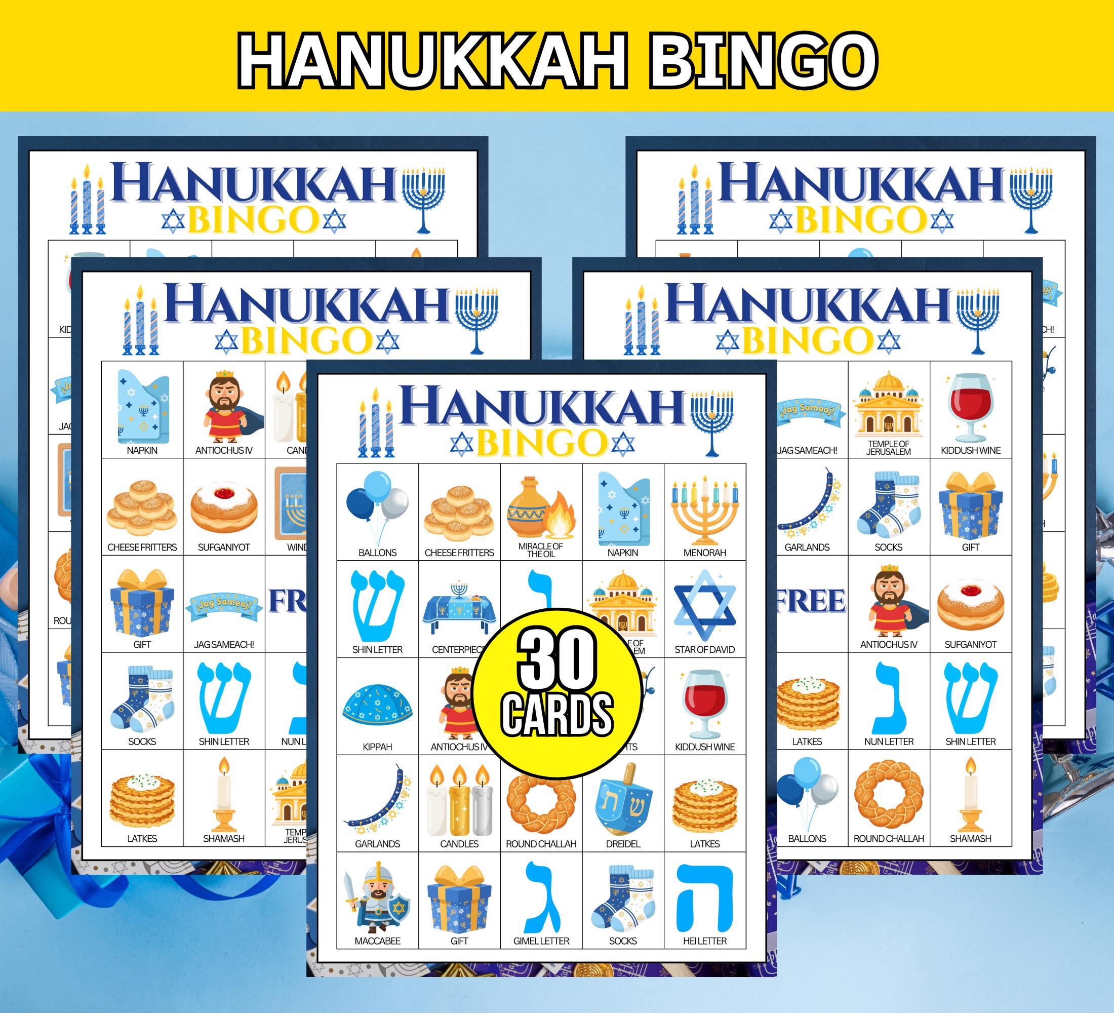 30 Hanukkah Bingo Printable Game, Chanukah Activity for Kids & Family ...